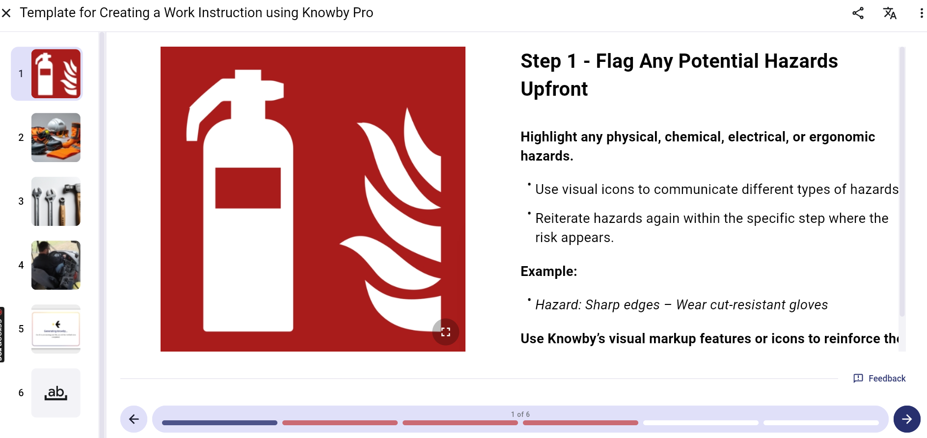 A Template for Creating a Step-by-Step Work Instruction using Knowby