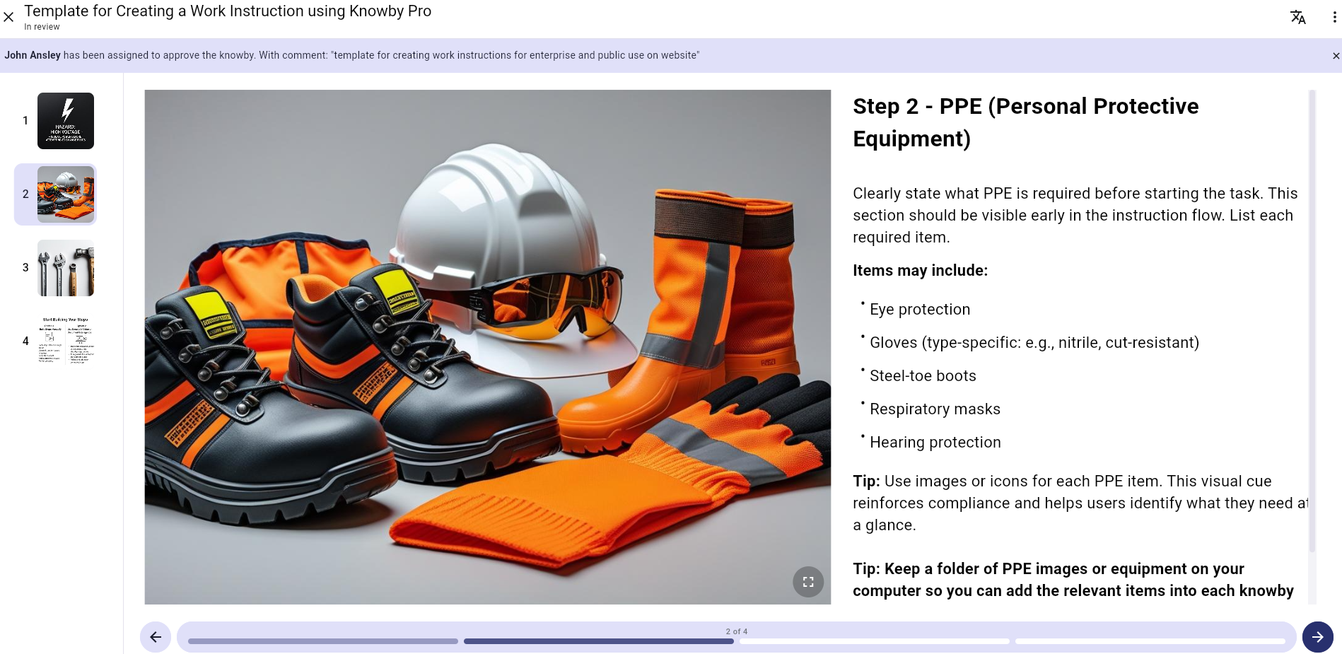 A Template for Creating a Step-by-Step Work Instruction using Knowby