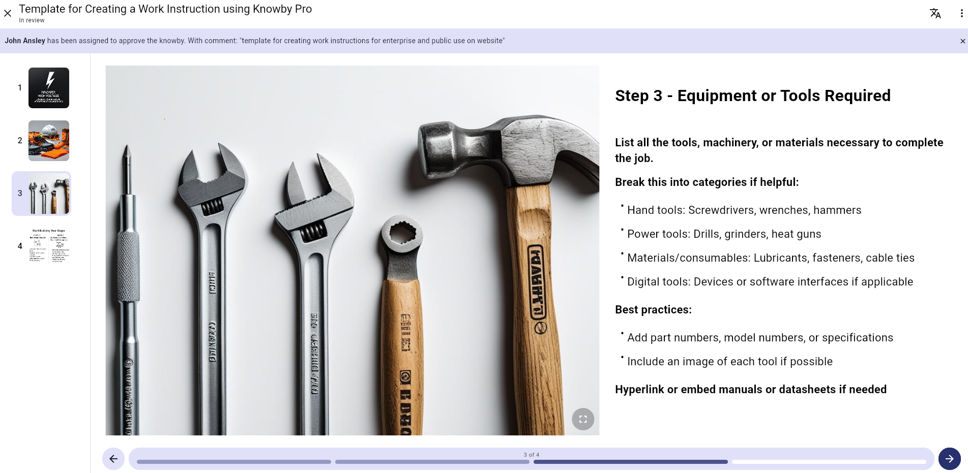 A Template for Creating a Step-by-Step Work Instruction using Knowby